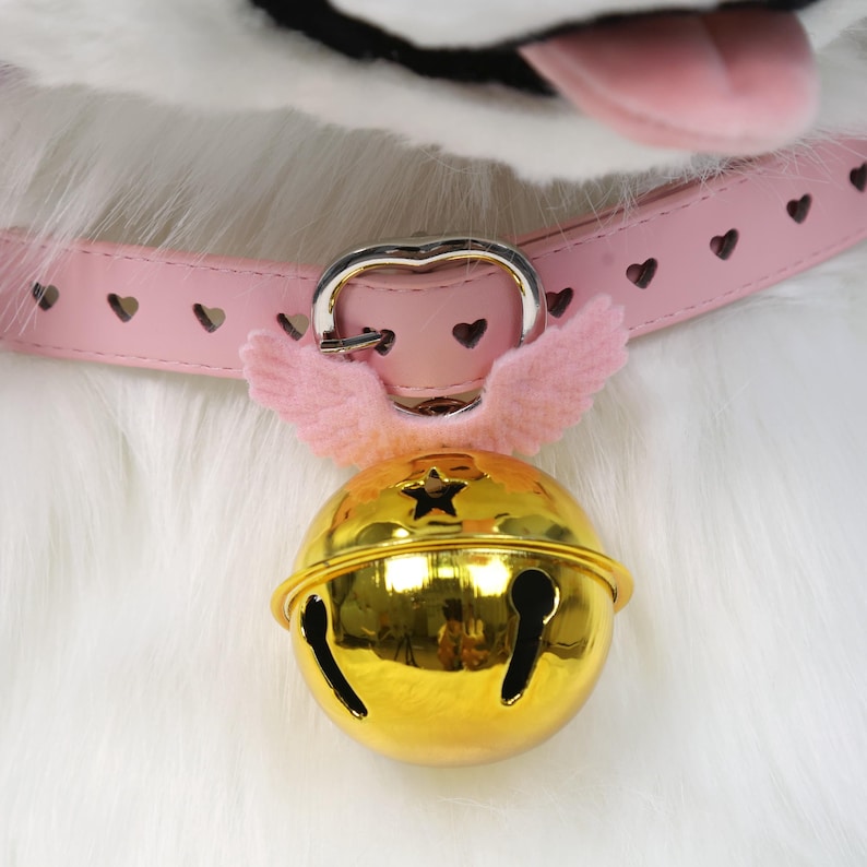 Furry Cosplay Heart Cutout Leather Collar Wing Charm Bell Adjustable ...