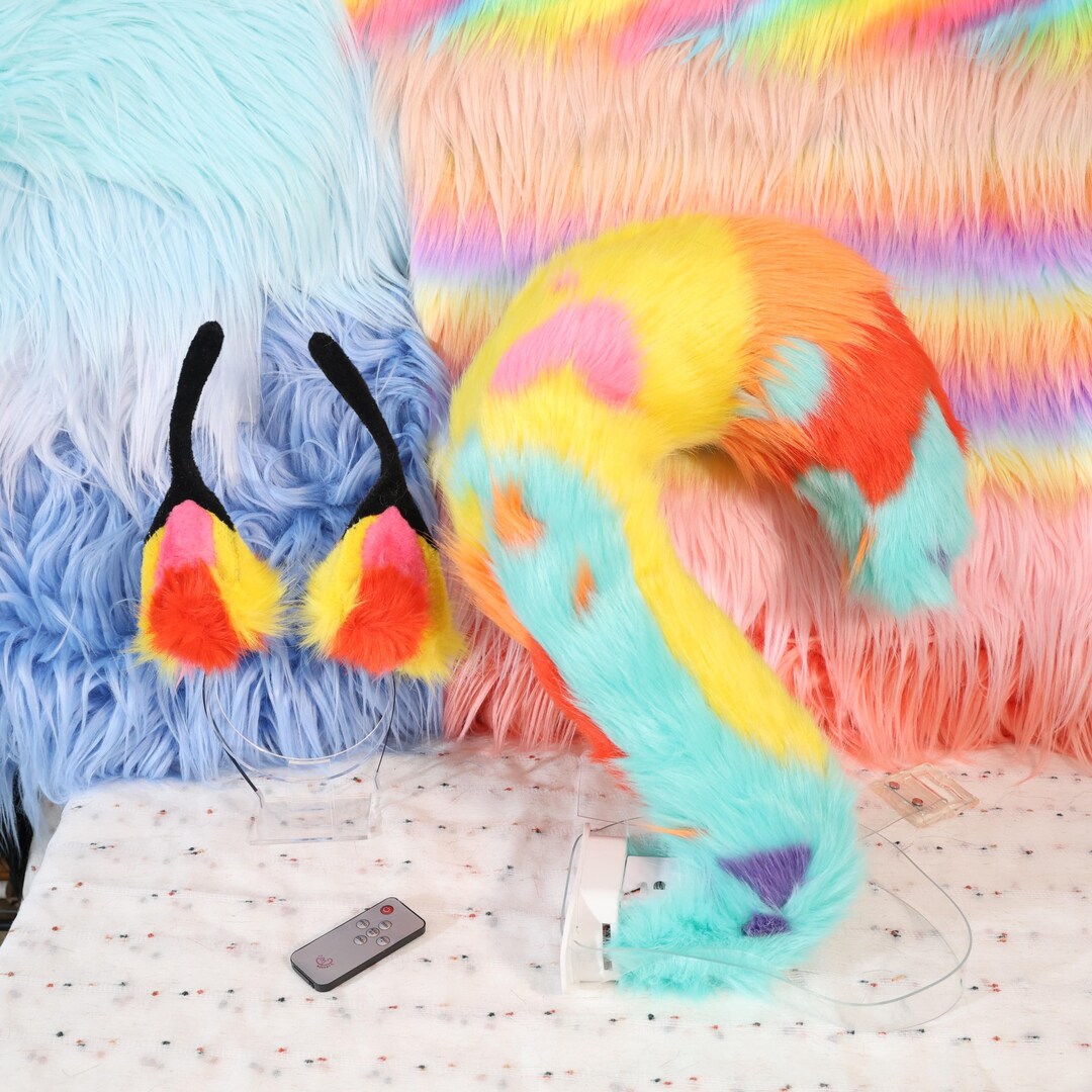 Colorful Fursuit Furry Ears Tail Set Handmade Mythical Creature Cosplay ...