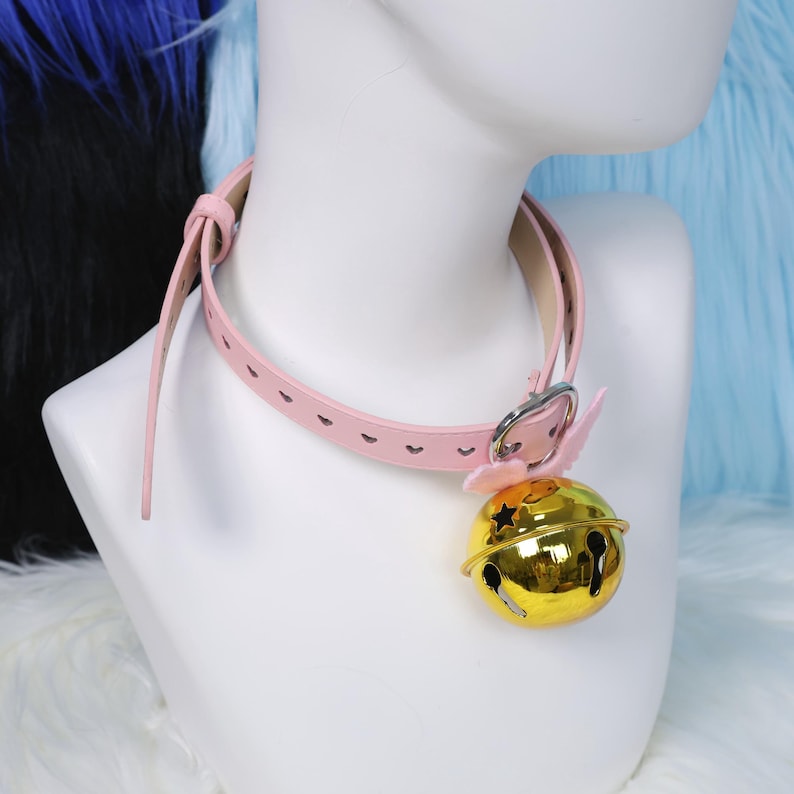 Furry Cosplay Heart Cutout Leather Collar Wing Charm Bell Adjustable ...