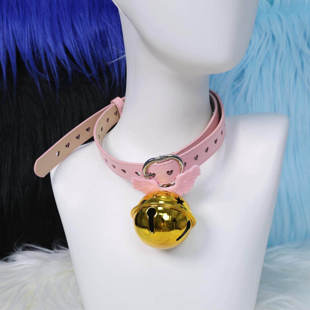 Furry Cosplay Heart Cutout Leather Collar Wing Charm Bell Adjustable ...