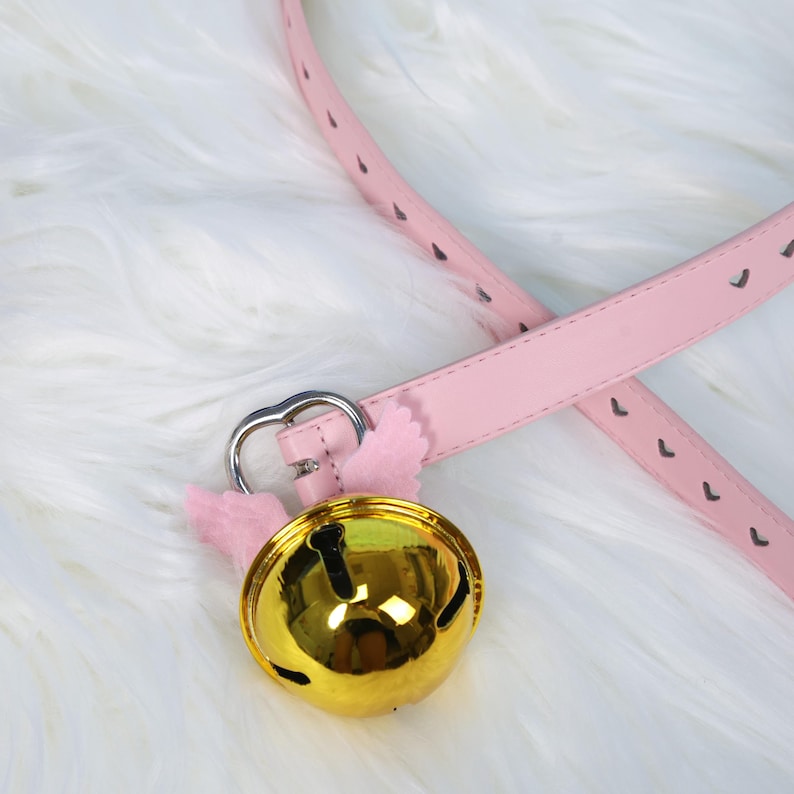 Furry Cosplay Heart Cutout Leather Collar Wing Charm Bell Adjustable ...
