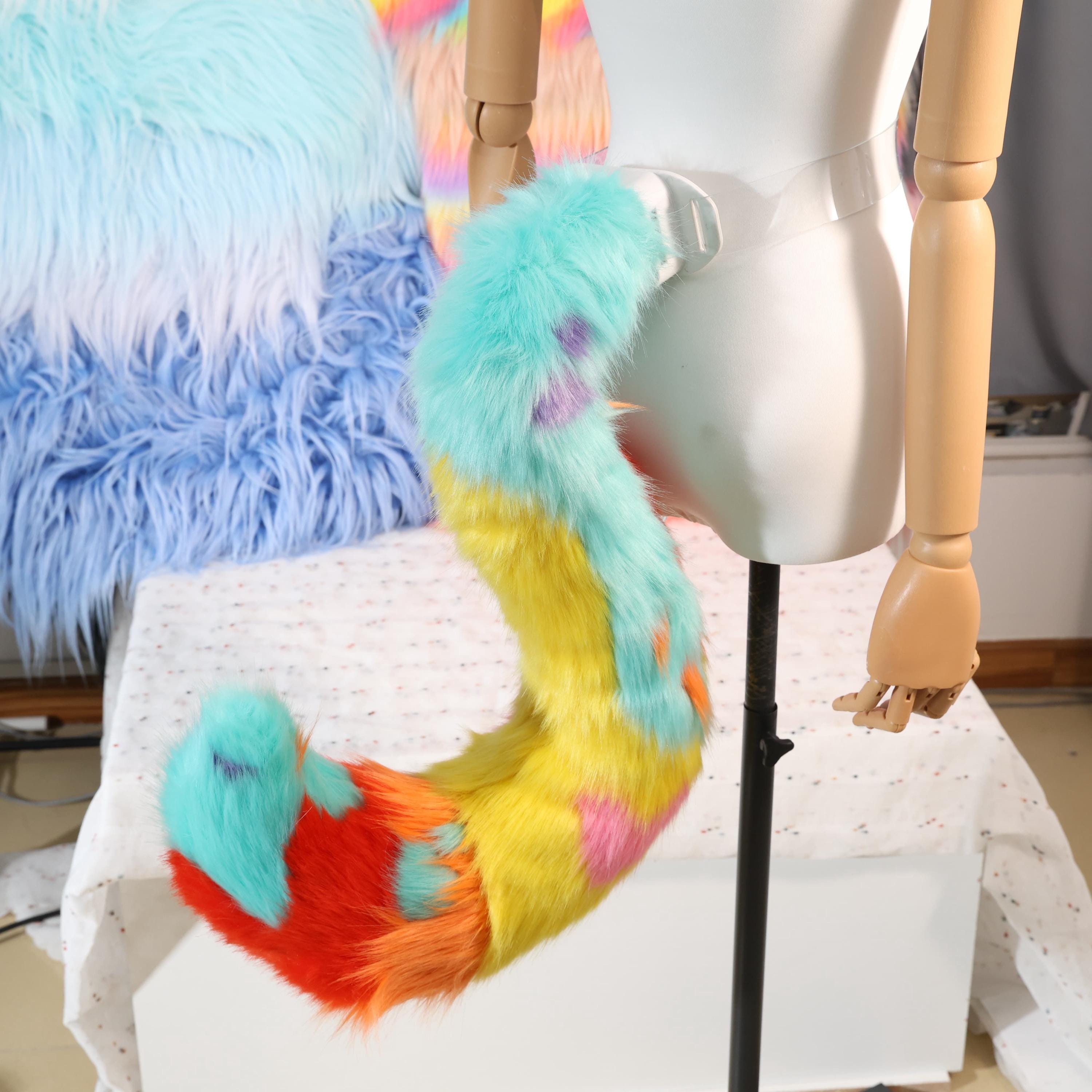 Colorful Fursuit Furry Ears Tail Set Handmade Mythical Creature Cosplay ...