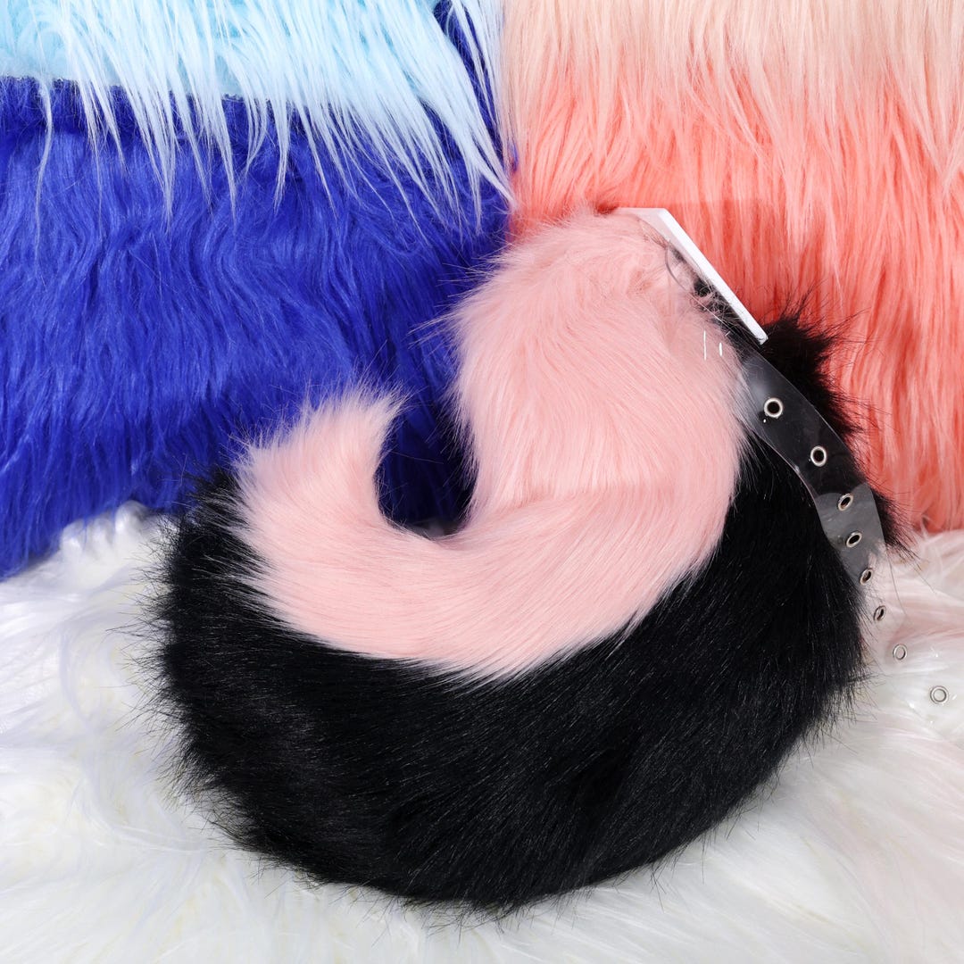Rainbow Faux Fur Cat Tail Poseable Handmade Belt Attached Costume Tail ...