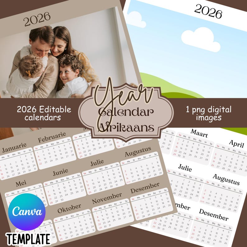 Afrikaans Year Calendar Template | Printable, Editable Canva Design ...