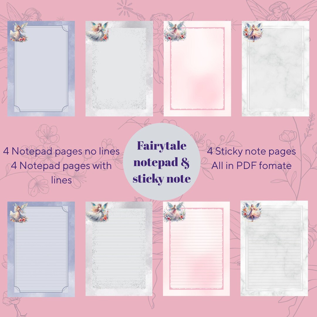 Printable Fairy-tale Fairies Notepad Pages & Matching Sticky Note Pages ...