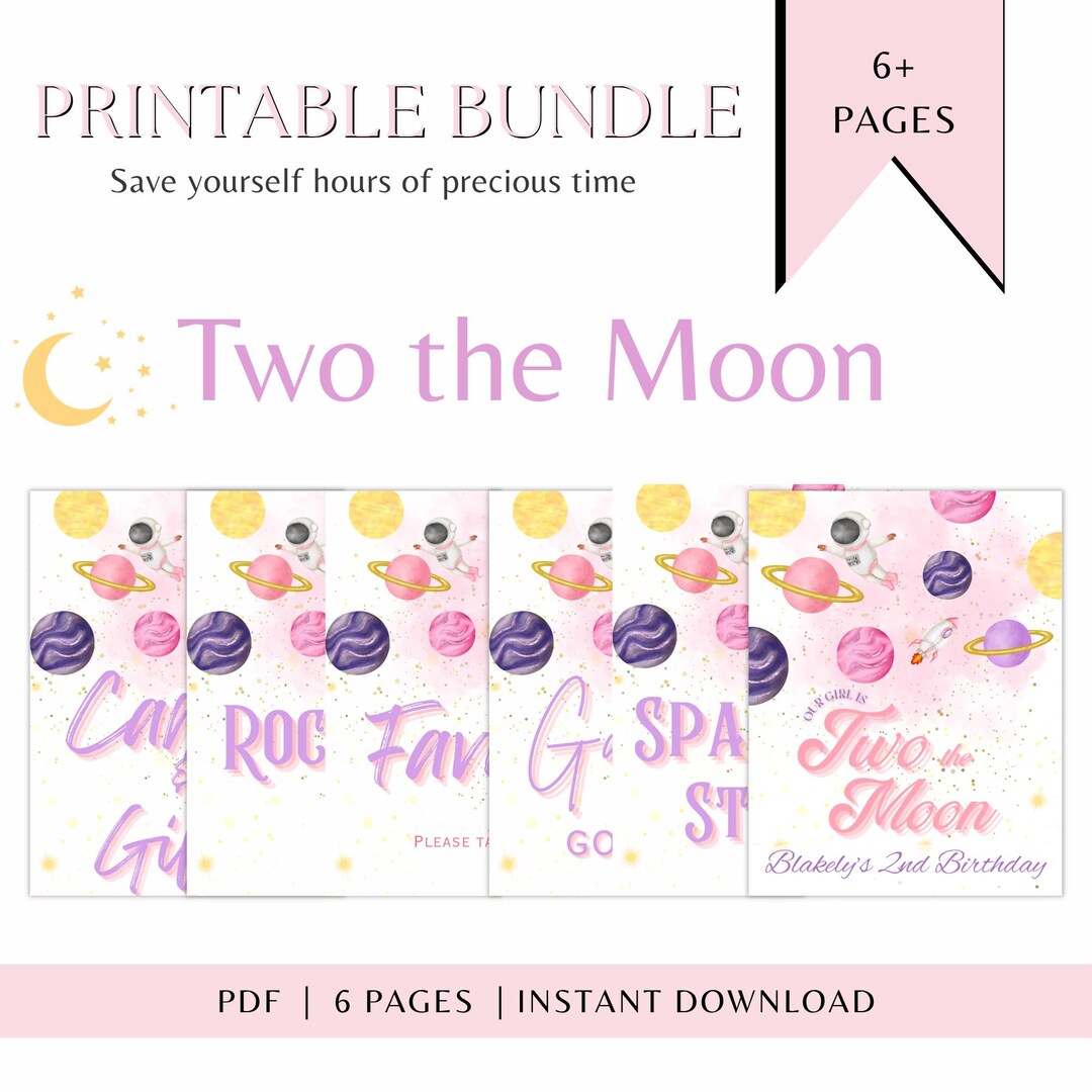 Two the Moon Girl Birthday Party Printables – Instant Download | 2nd ...
