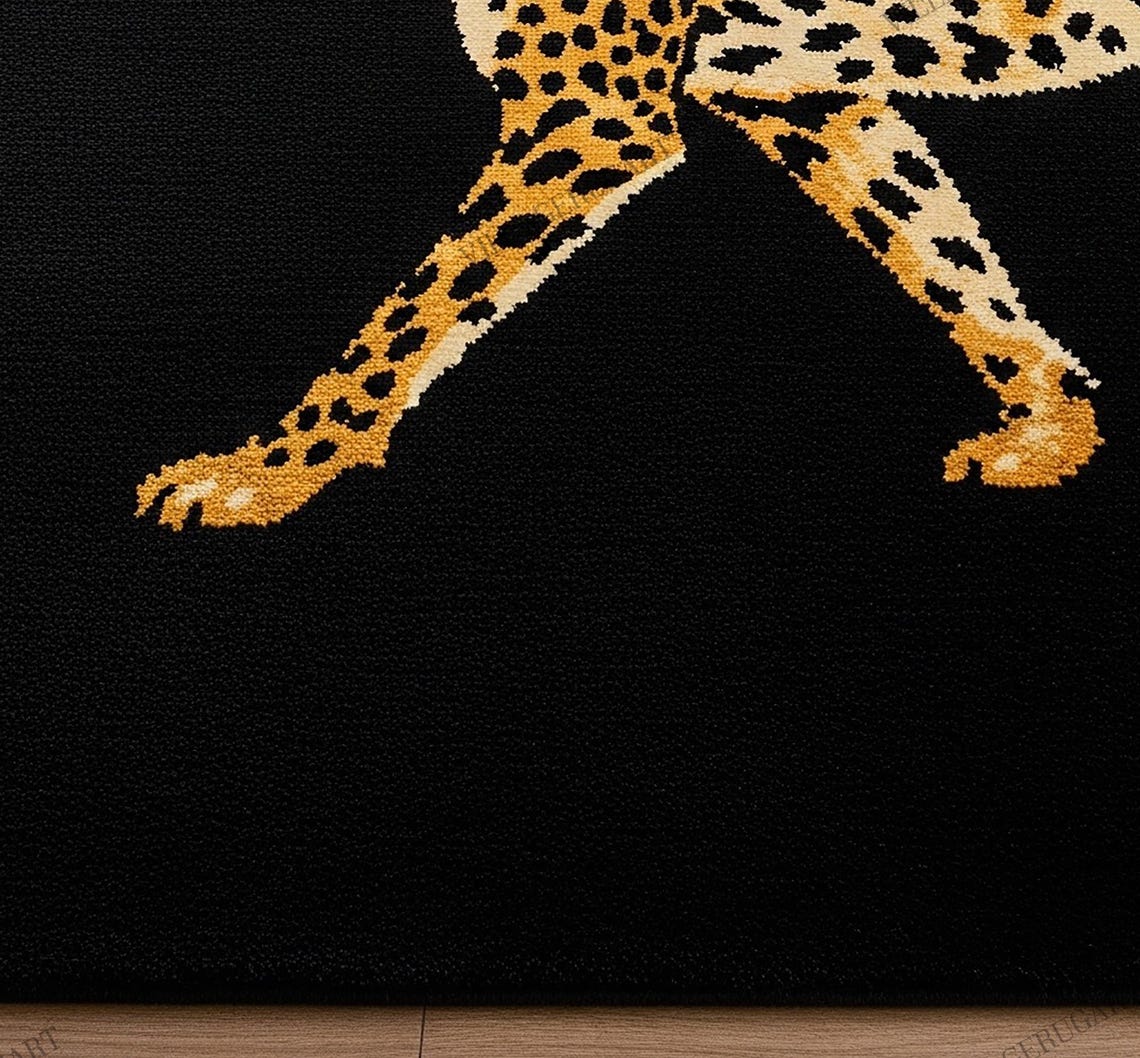 Solid Black Cheetah Design Hand Tufted Custom Wool Rug, Modern Animal ...