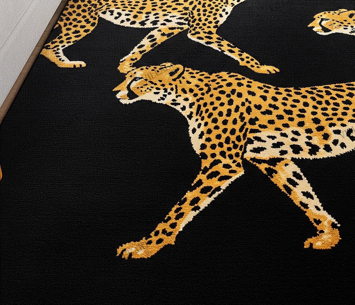 Solid Black Cheetah Design Hand Tufted Custom Wool Rug, Modern Animal ...