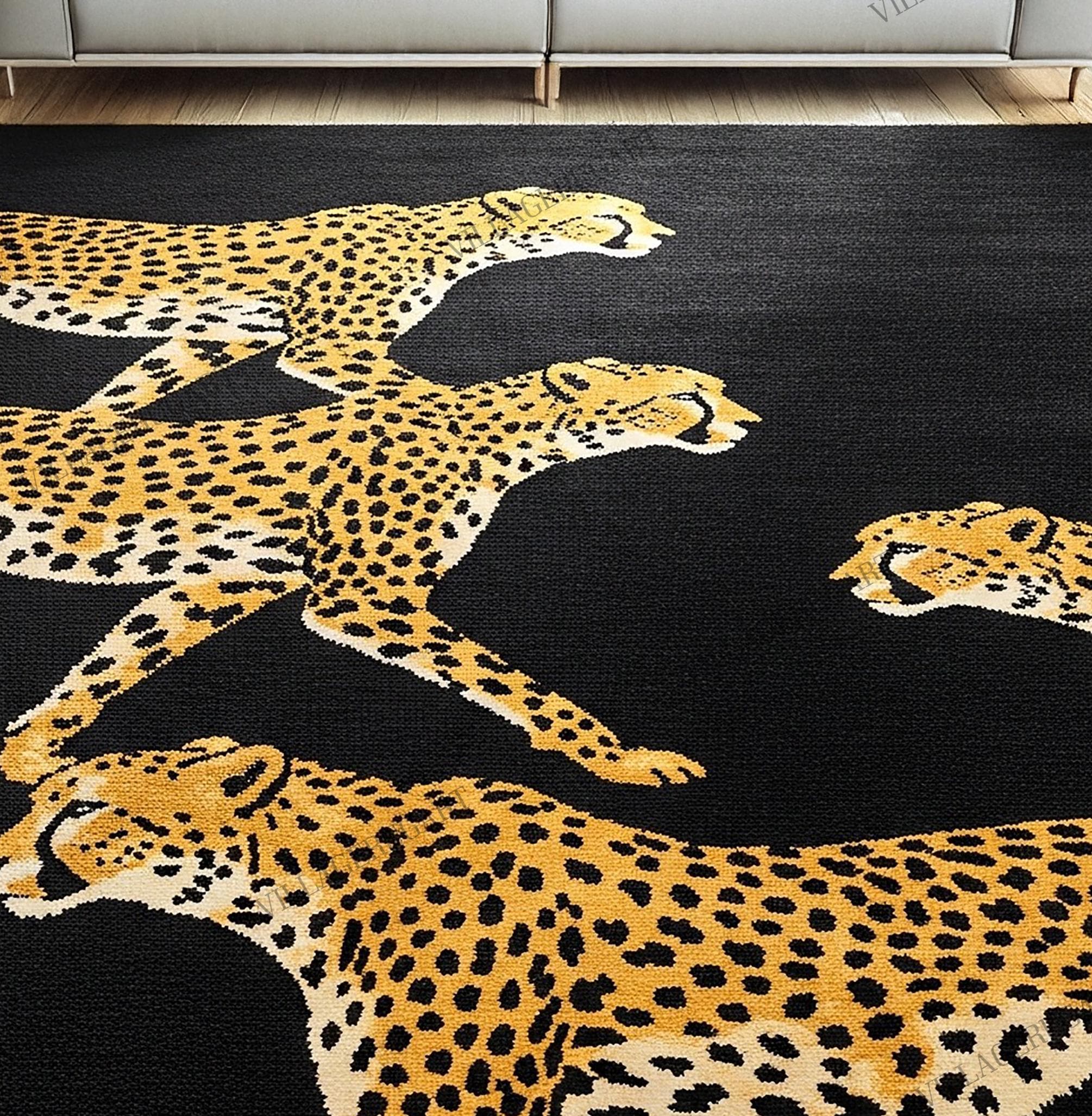 Solid Black Cheetah Design Hand Tufted Custom Wool Rug, Modern Animal ...