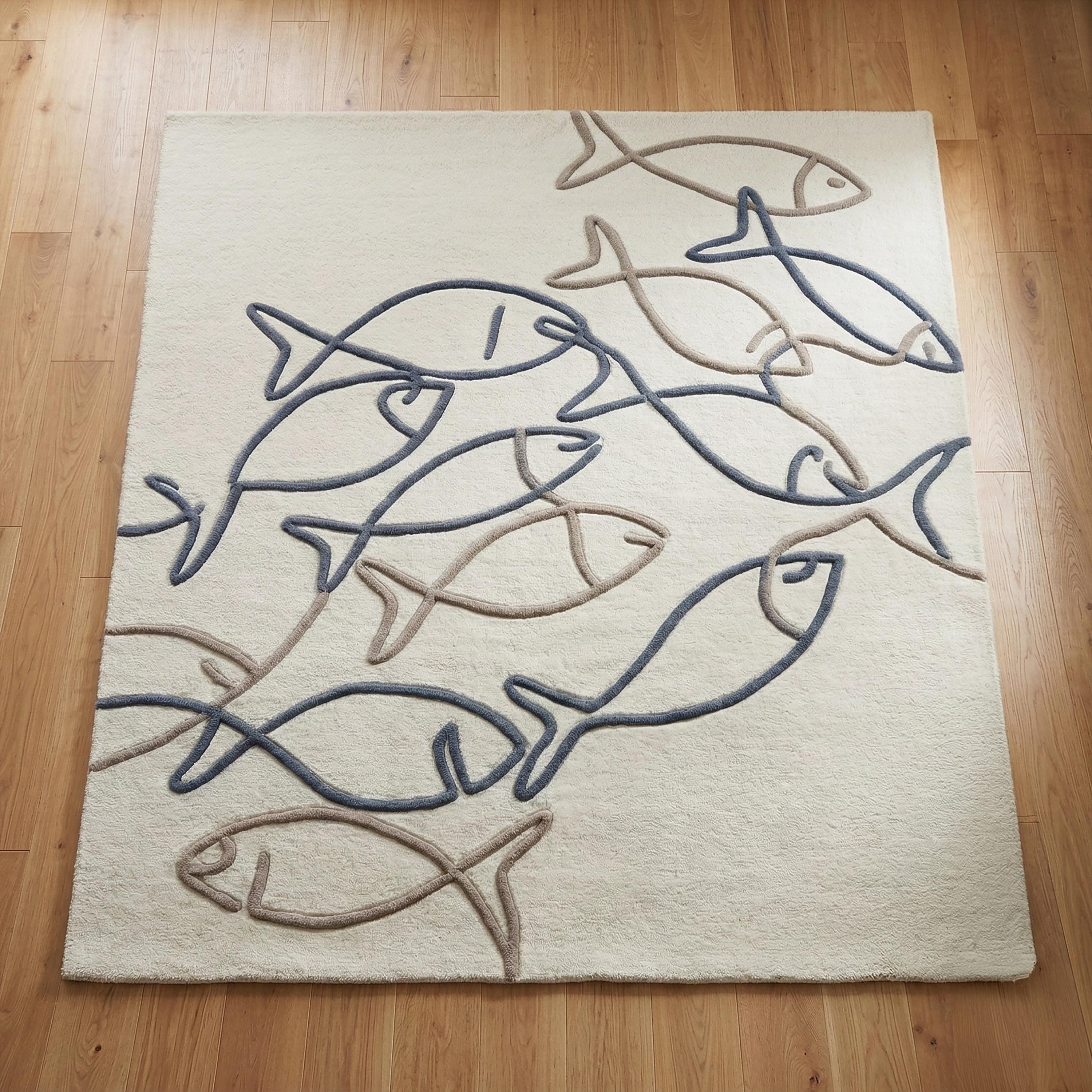 Hand Tufted Ivory Fish Rug, Modern Minimalist Wool Area Rugs - Etsy