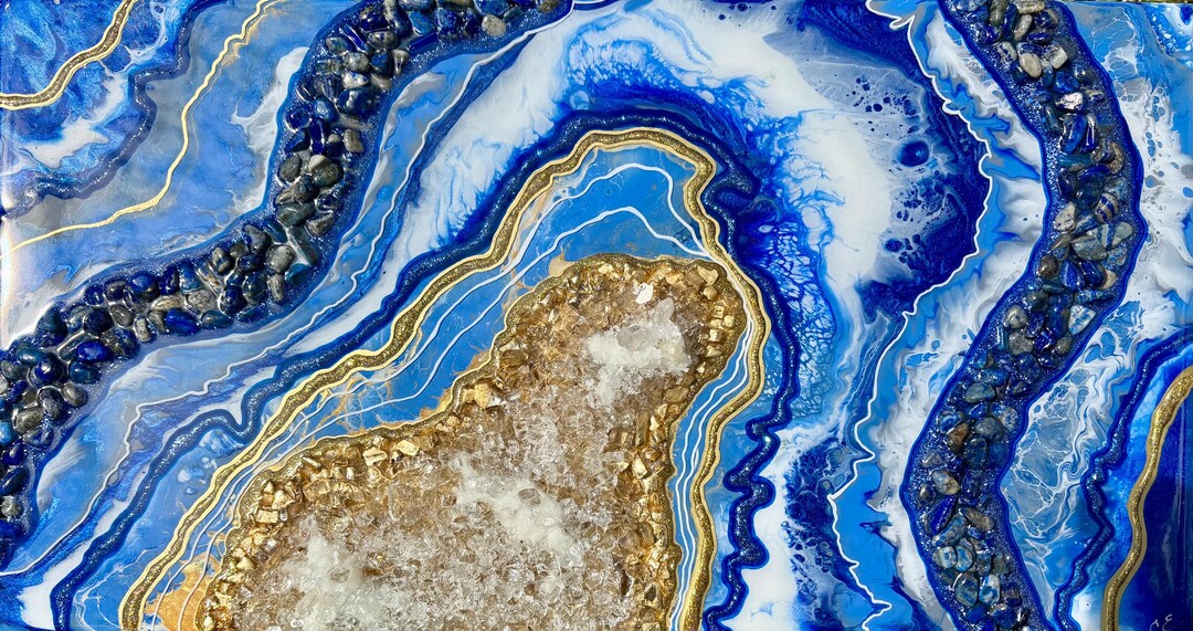 Celeste – 13x24 Lapis Lazuli Resin Geode Art With Real Quartz, Gold ...