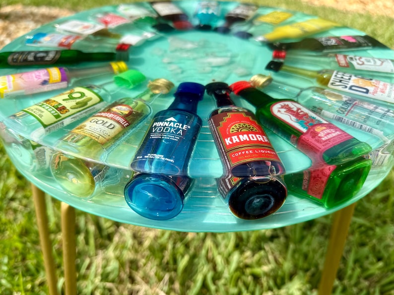 Accent Table With Mini Liquor Bottles & Quartz Crystals | Handmade ...