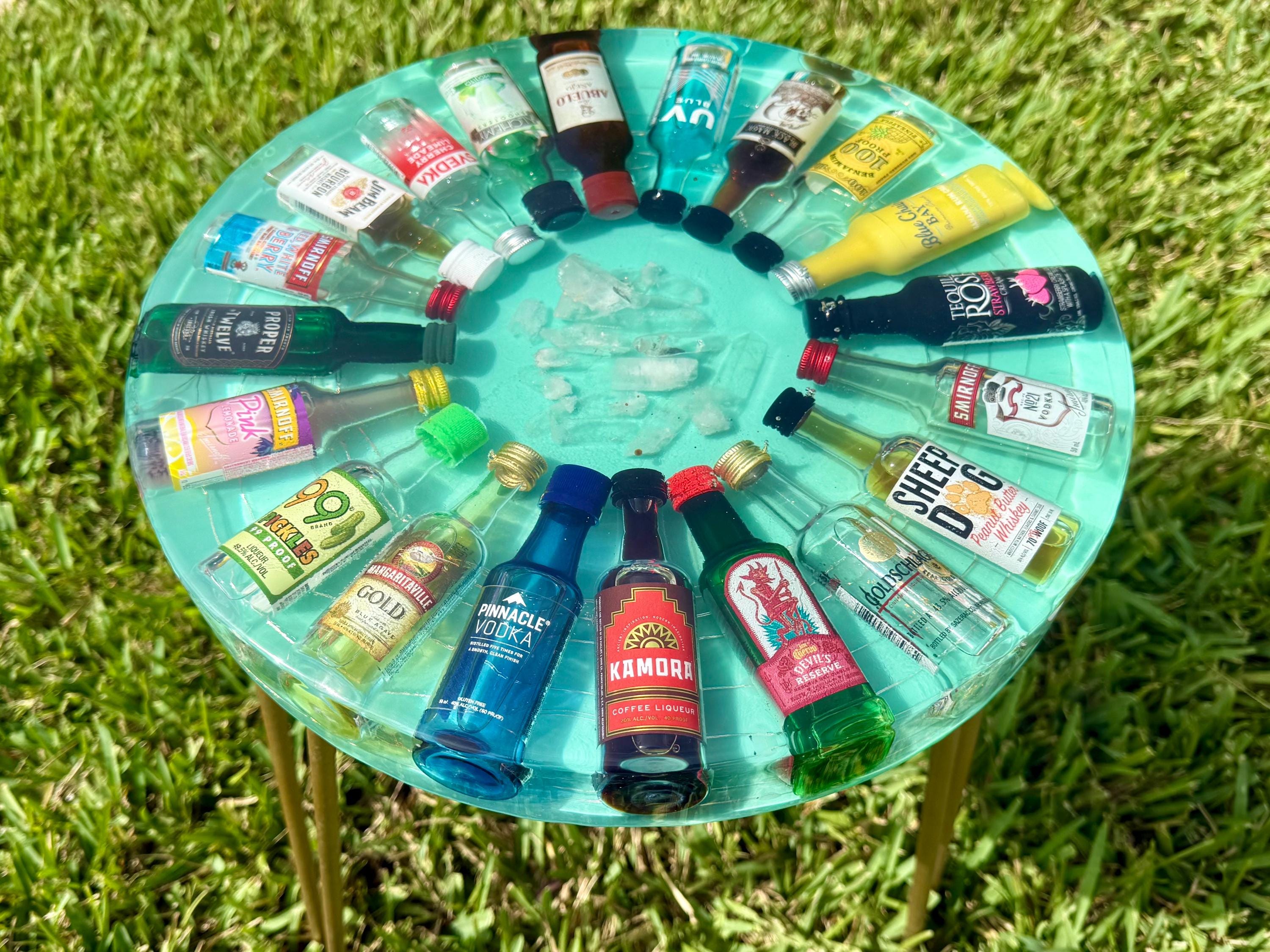 Accent Table With Mini Liquor Bottles & Quartz Crystals | Handmade ...