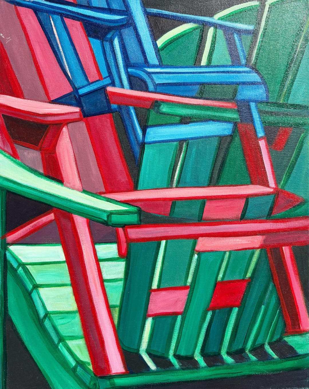 Abstract Adirondack Chairs Painting – 16x20 Acrylic on Canvas – Bold ...