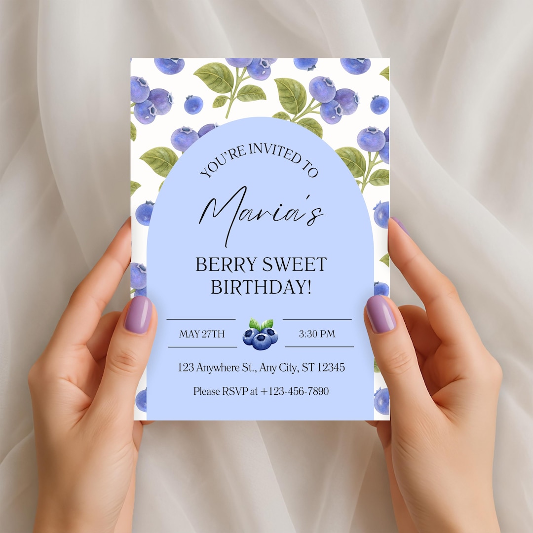 Blueberry Birthday Invitation Template: Berry Sweet Photo Party (5x7 ...