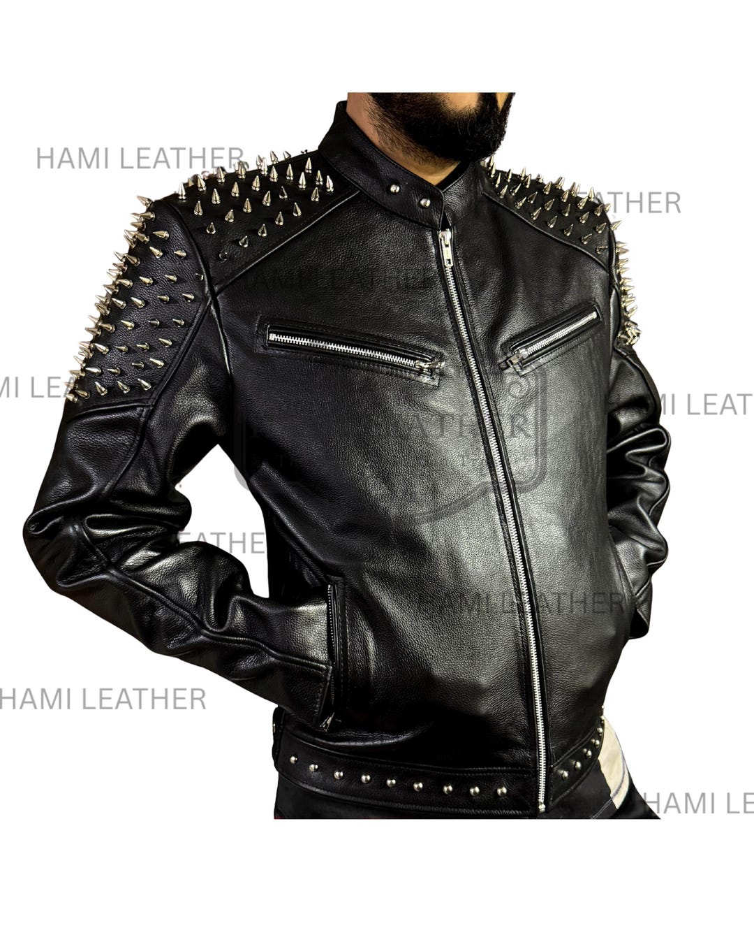 Studded & Spiked Black Leather Biker Jacket: Men's Punk Moto Jacket - Etsy