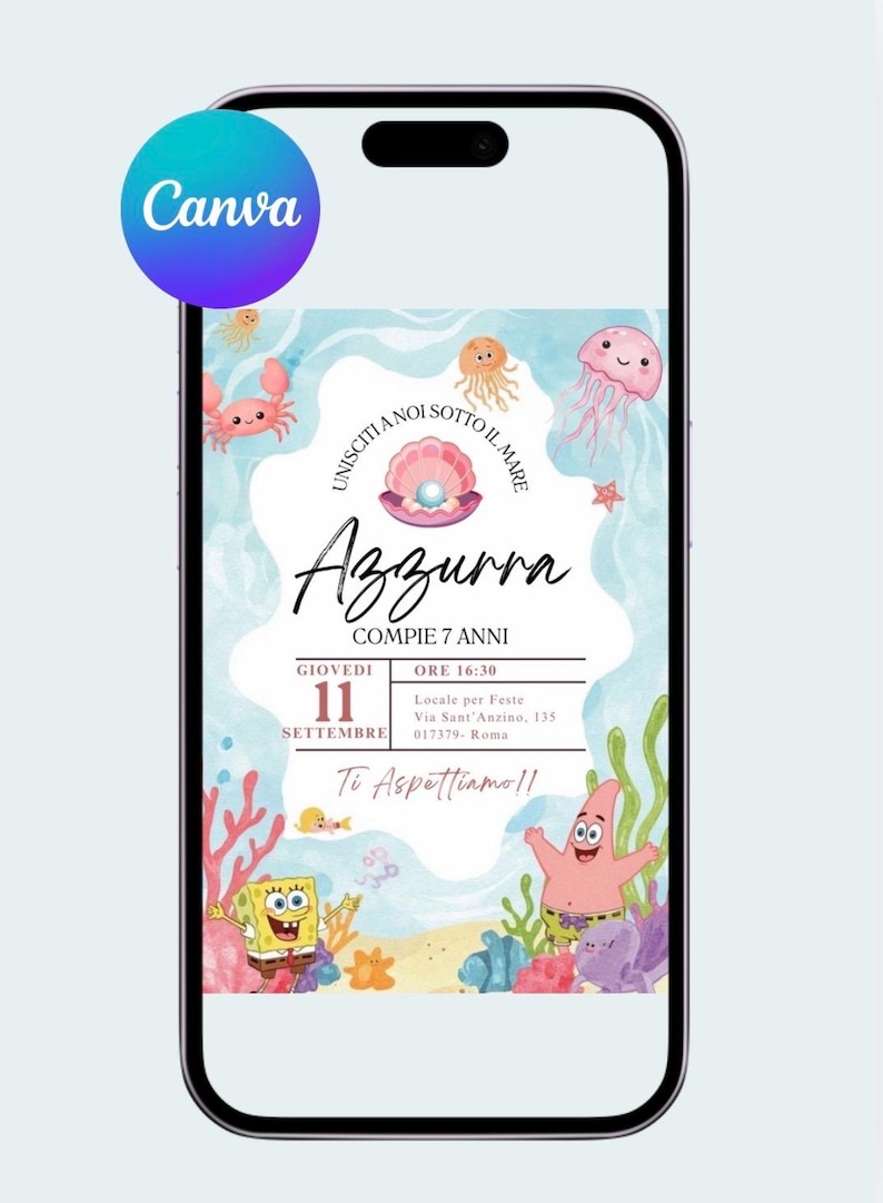 Spongebob Birthday Invitation - Canva Digital Card - Partyazzurra - Etsy
