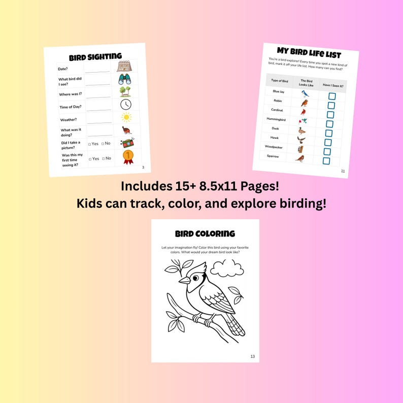 Kids Birding Journal: Montessori Nature Activity Pack and Backyard Bird ...