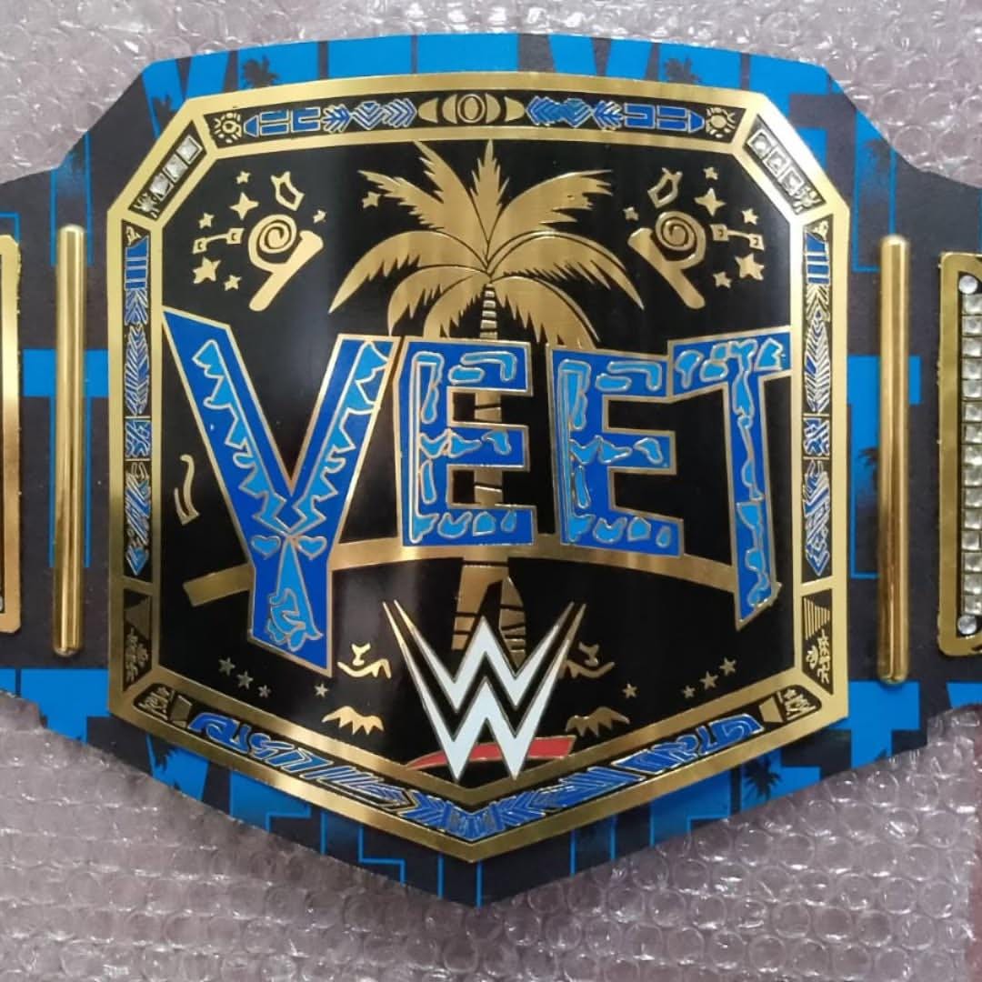 Custom WWE Yeet Championship Belt Blue & Gold Tribal Design With Palm ...