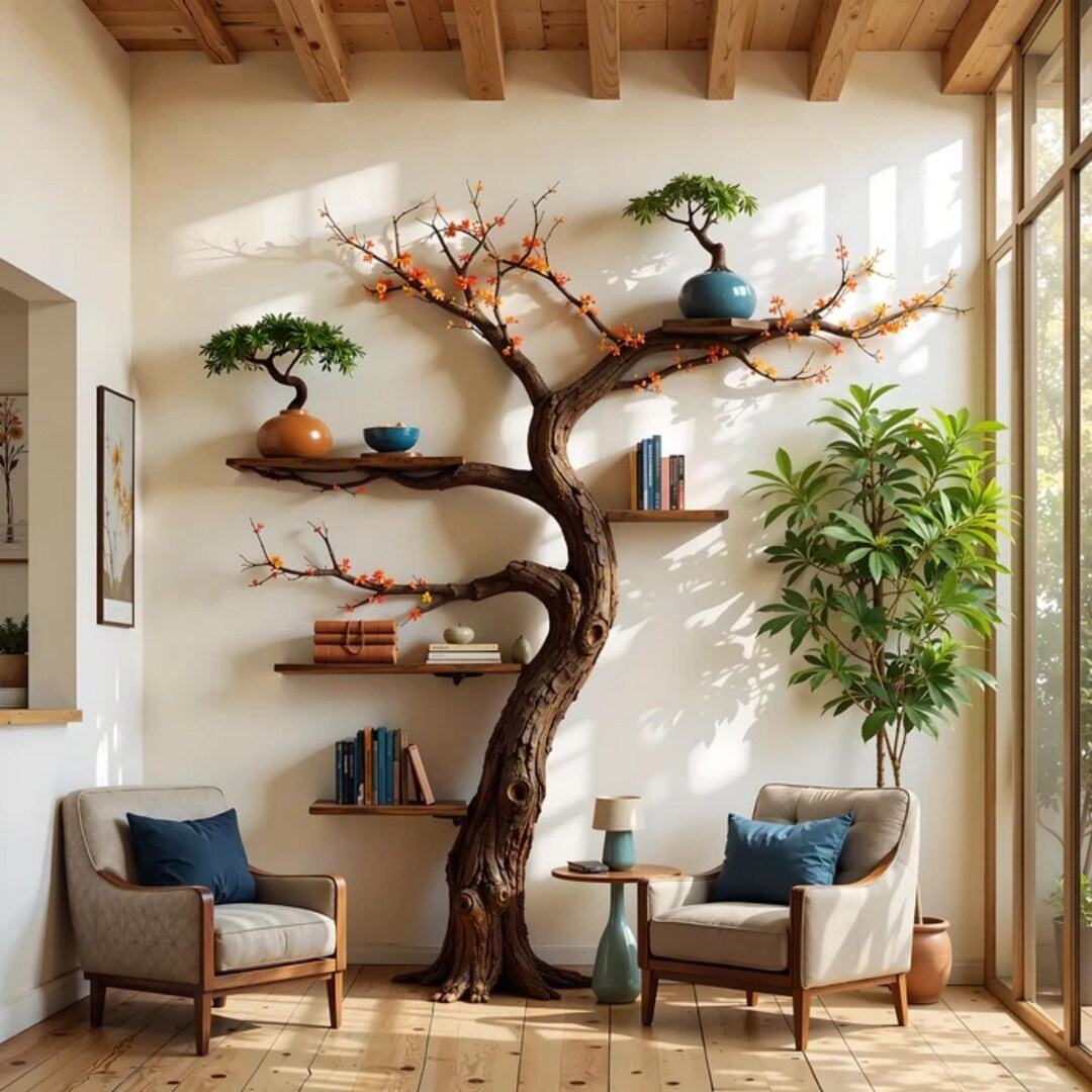 Bookshelf for Living Room Decoration, Handcrafted Tree Bookshelf ...