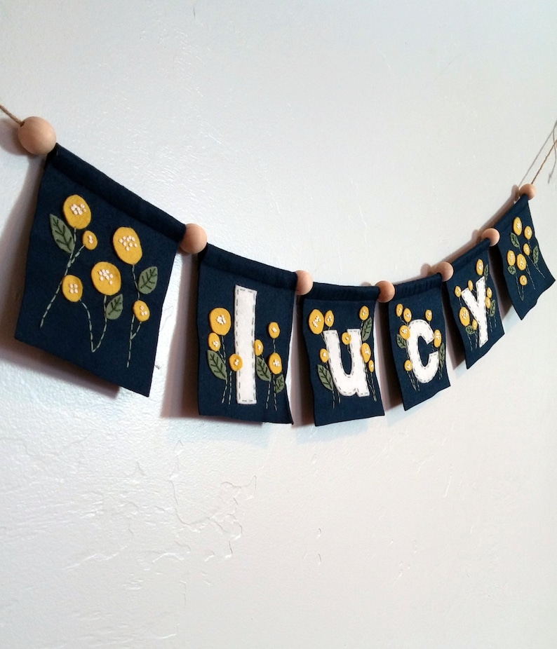 Embroidered Felt Name Banner; Embroidered Name; Baby Shower Gift ...