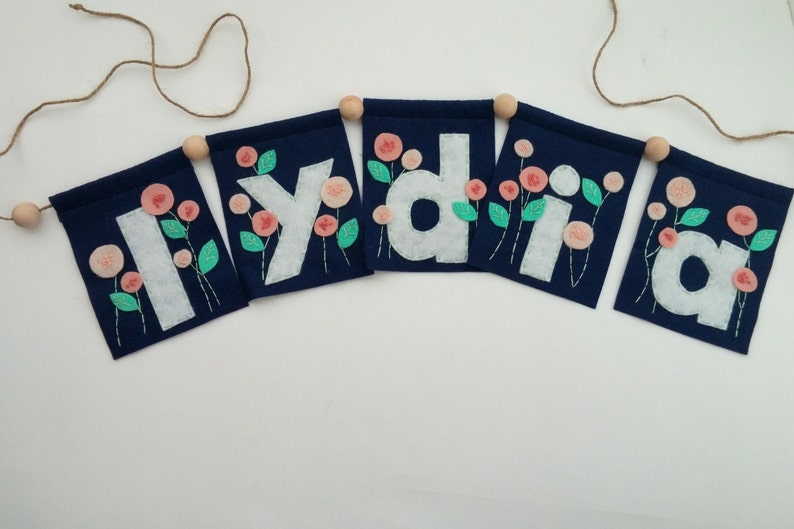 Embroidered Felt Name Banner; Embroidered Name; Baby Shower Gift ...