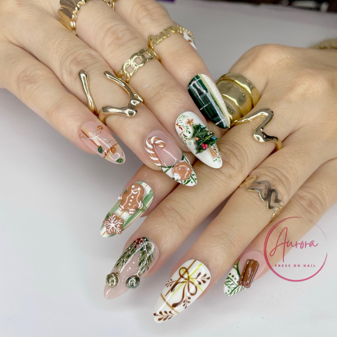 Gingerbread Christmas Nails | Holiday Press on Set | Cozy Festive Nail ...