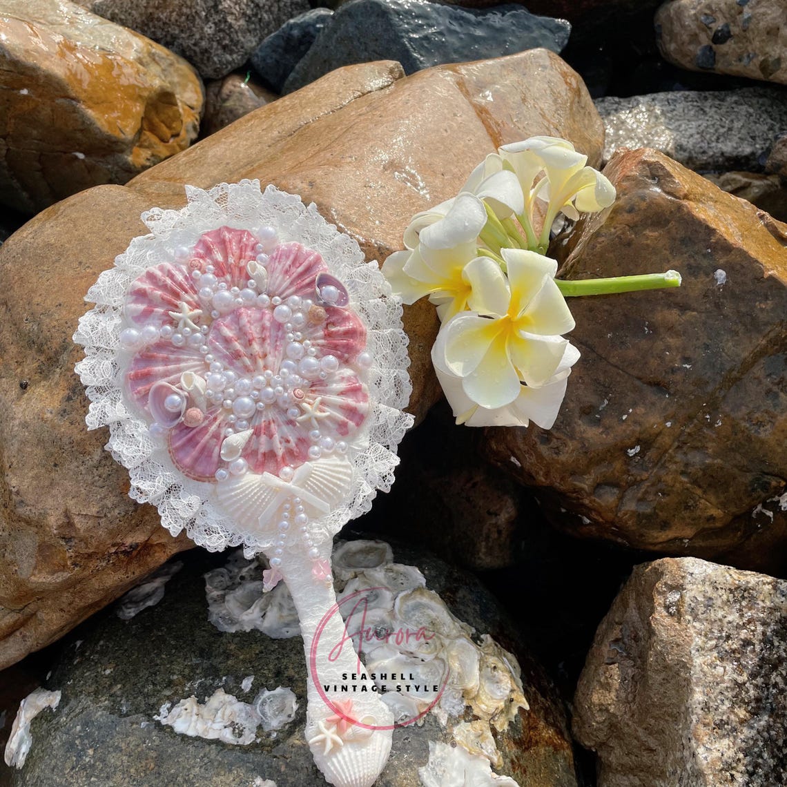 Handmade Seashell Hand Mirror, White Lace Coastal Decor - Etsy