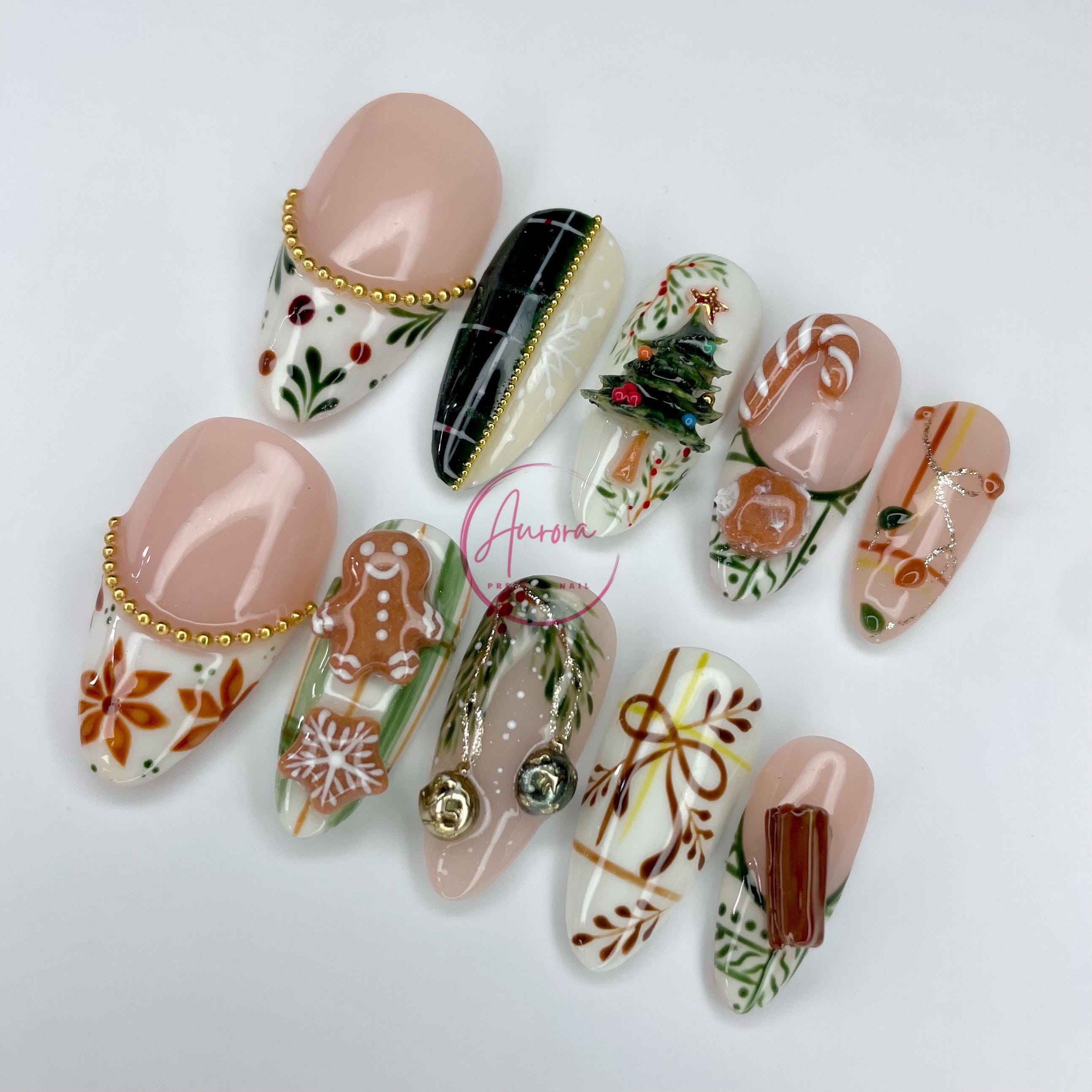 Gingerbread Christmas Nails | Holiday Press on Set | Cozy Festive Nail ...