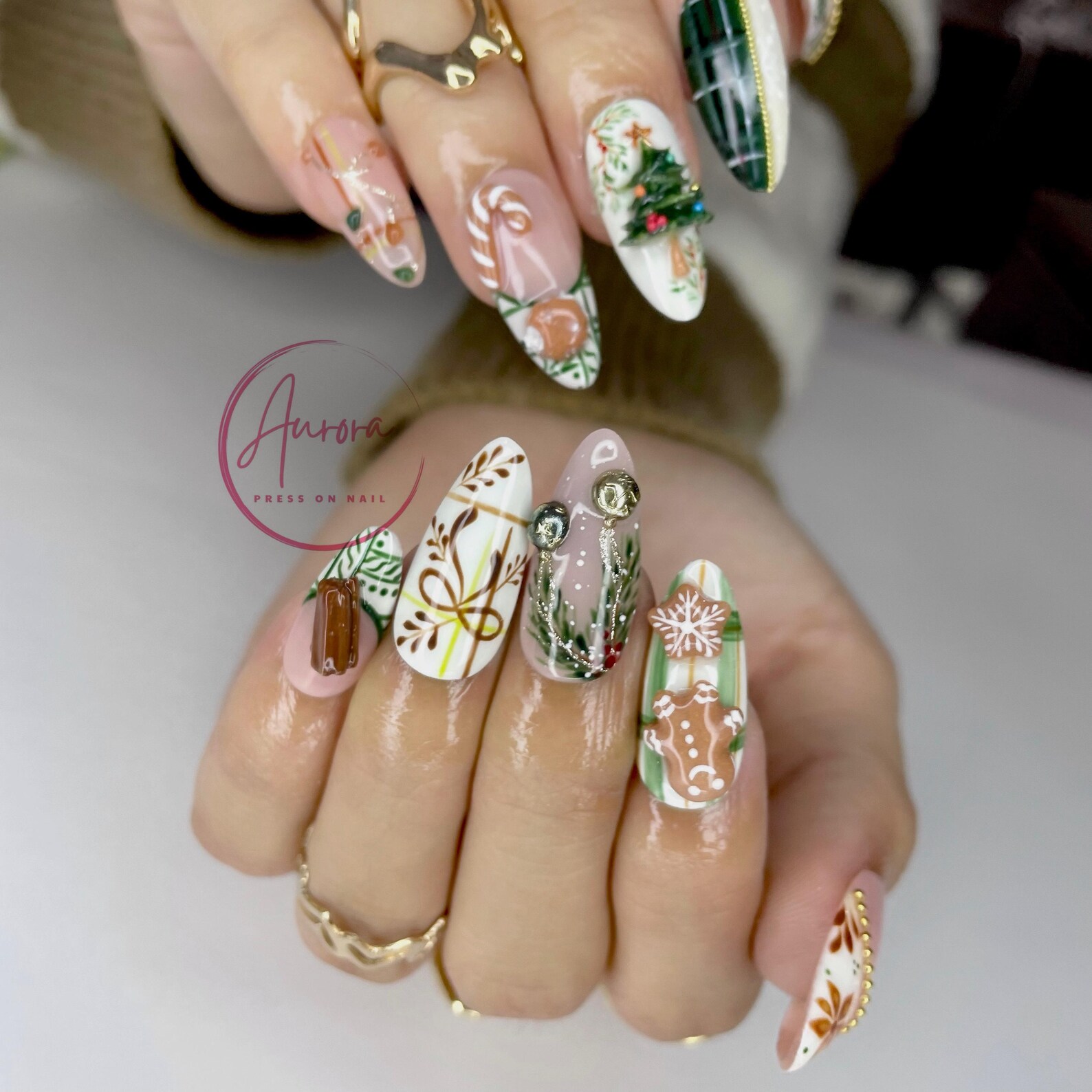 Gingerbread Christmas Nails | Holiday Press on Set | Cozy Festive Nail ...