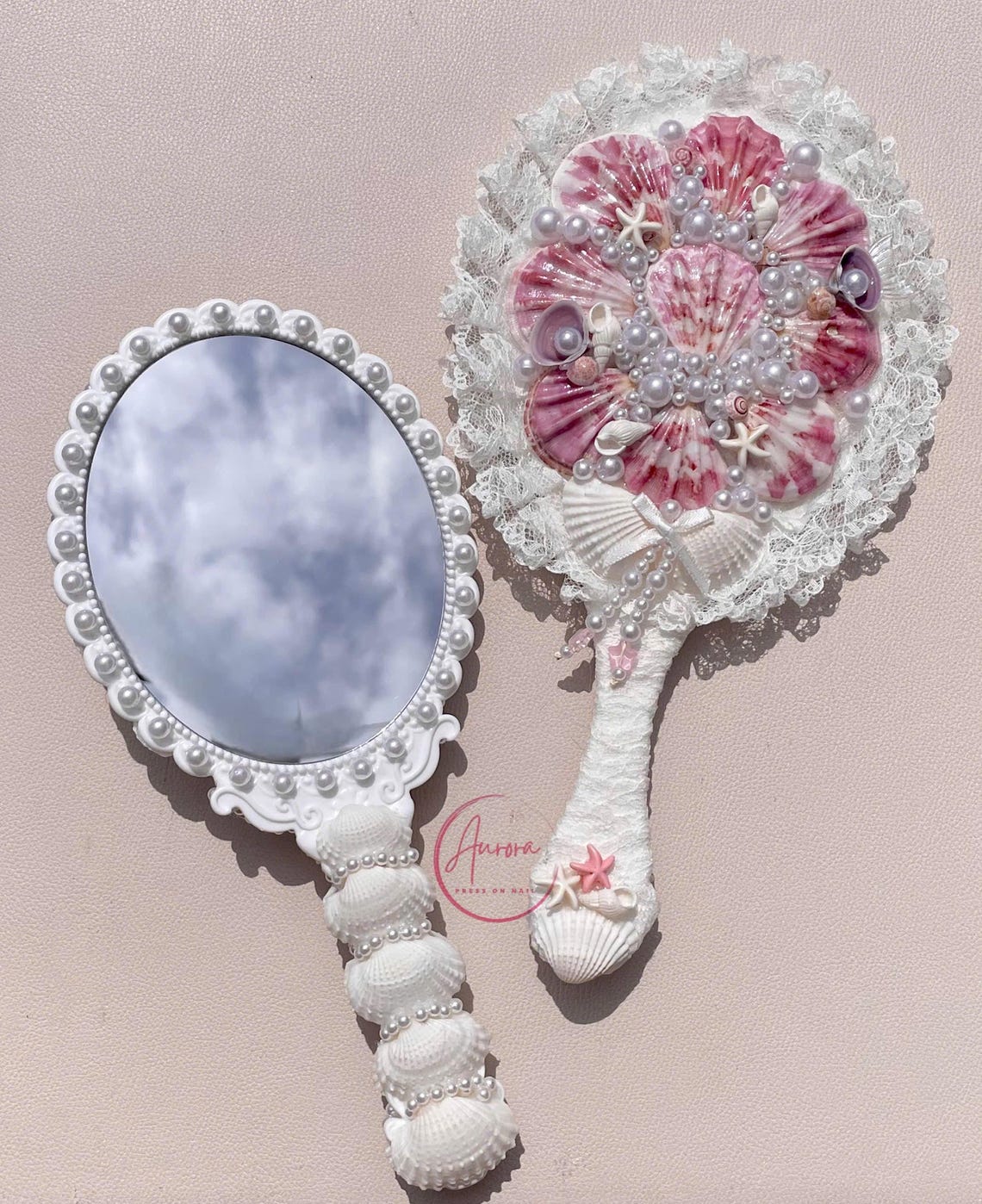 Handmade Seashell Hand Mirror, White Lace Coastal Decor - Etsy