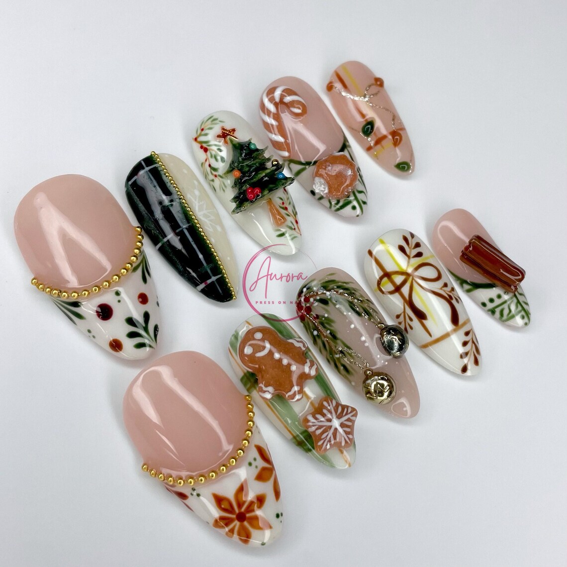 Gingerbread Christmas Nails | Holiday Press on Set | Cozy Festive Nail ...