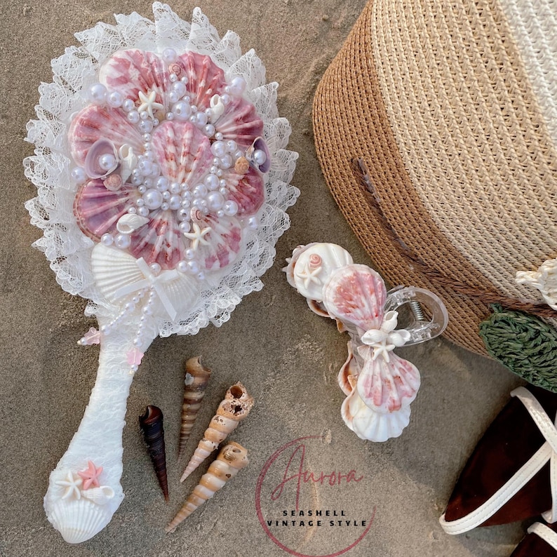 Handmade Seashell Hand Mirror, White Lace Coastal Decor - Etsy