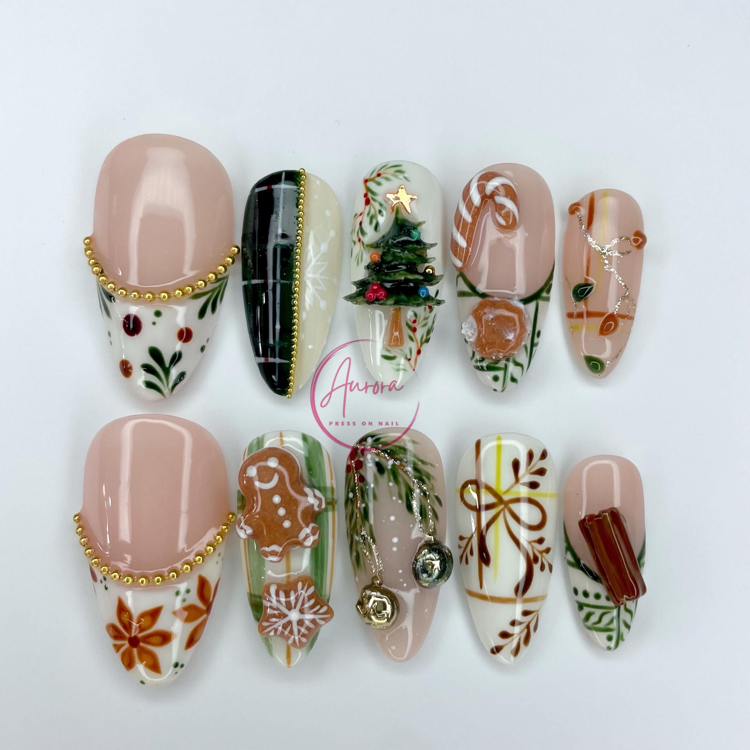 Gingerbread Christmas Nails | Holiday Press on Set | Cozy Festive Nail ...