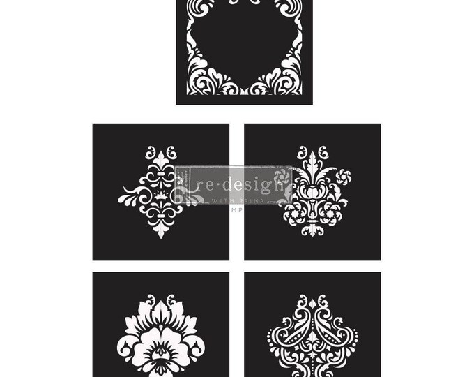 DAMASK ELEMENT - 5 Part Decor Stencils 30.5cm X 30.5cm Each by Redesign ...