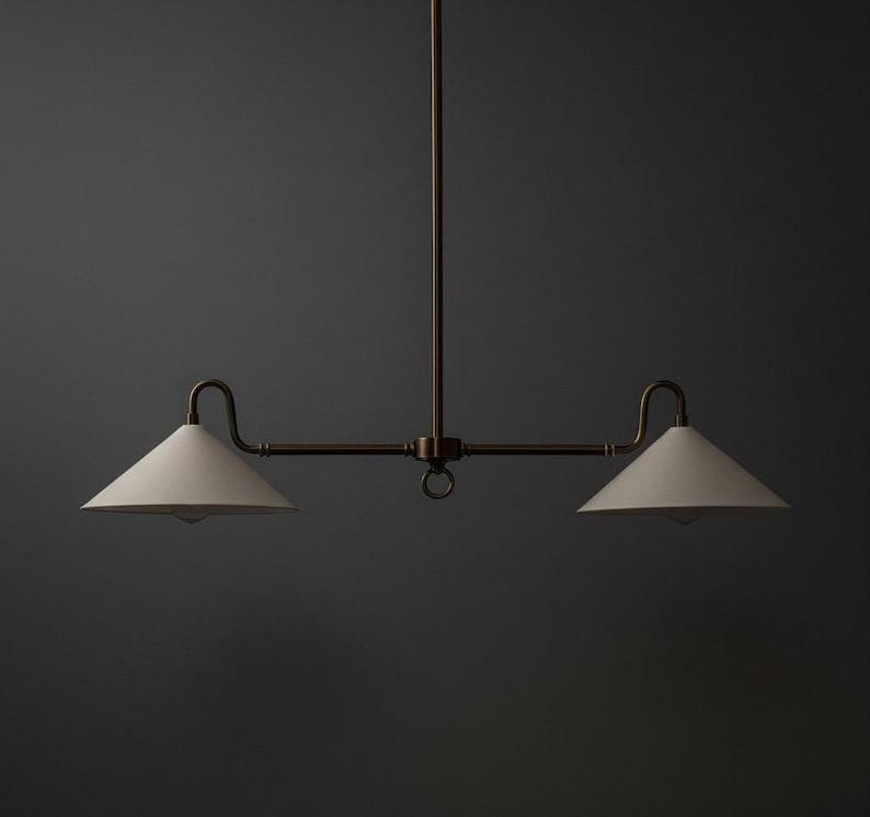 Mid Century Modern Brass Linear Chandelier 2 Light Vintage Double ...