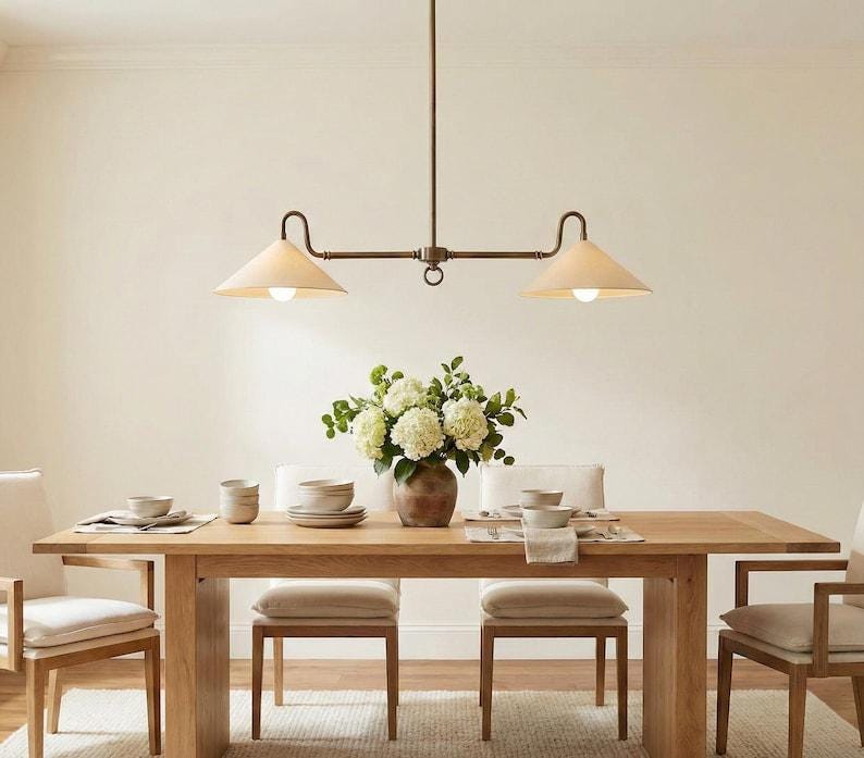 Mid Century Modern Brass Linear Chandelier 2 Light Vintage Double ...