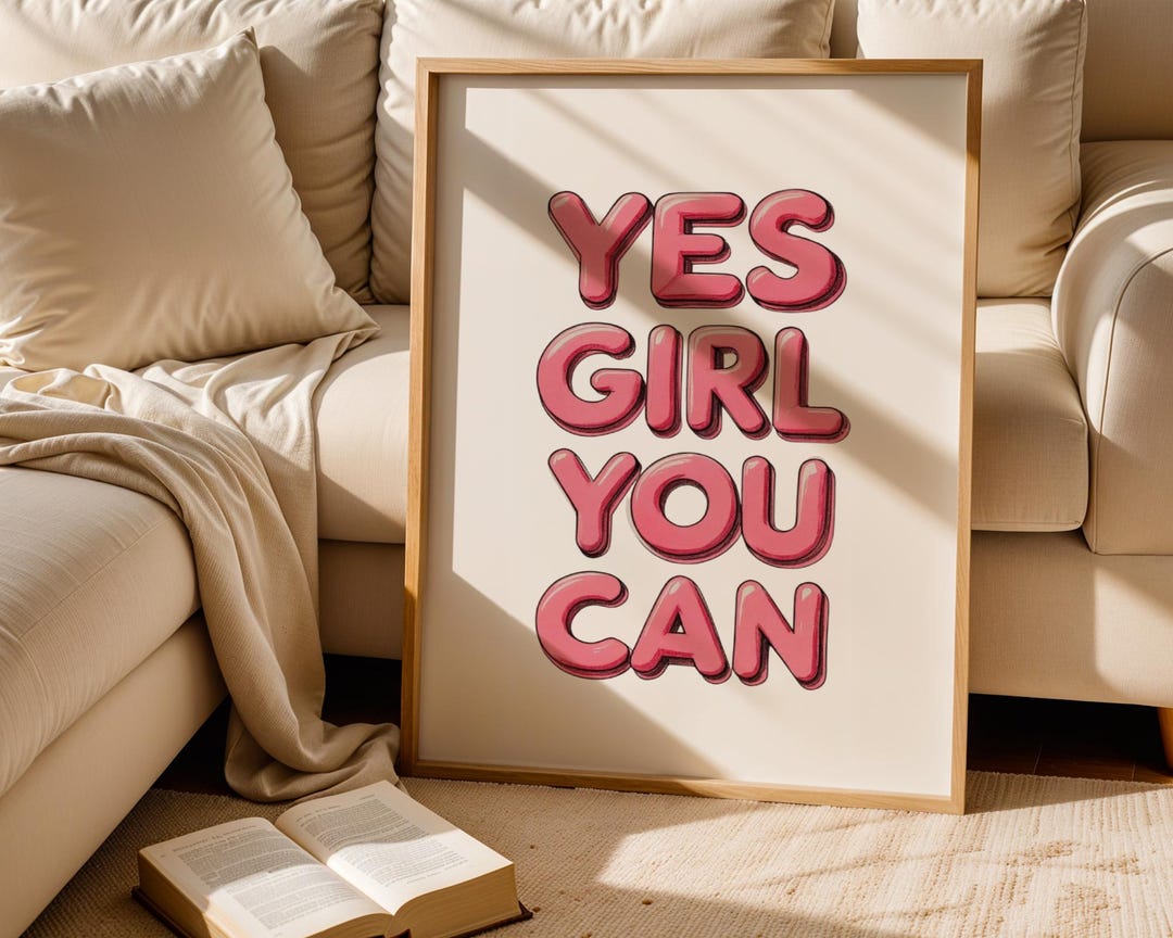 YES GIRL YOU Can Printable Wall Art, Minimalist Pink Motivational Quote ...