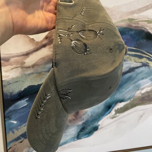Embroidered Wildflowers - Burned Olive Green Suede Baseball Cap With ...