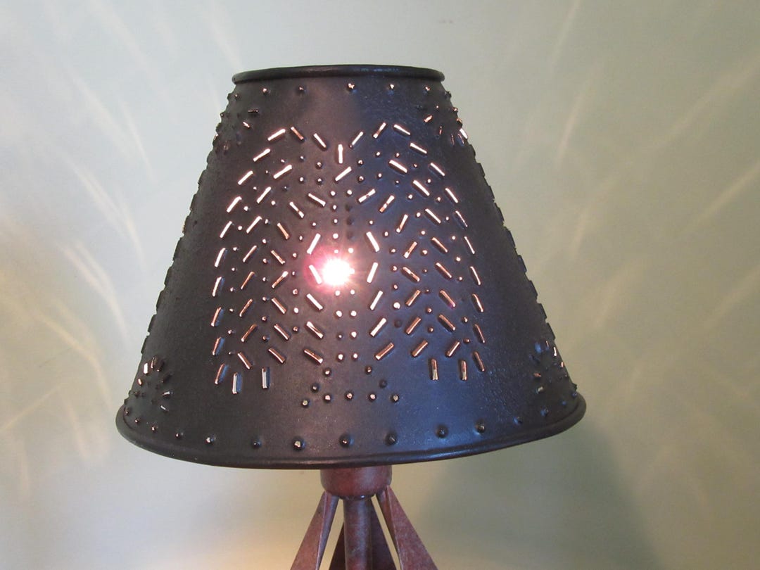 Primitive Table Lamp Shade Pierced Metal Willow Tree Design, Clamp ...