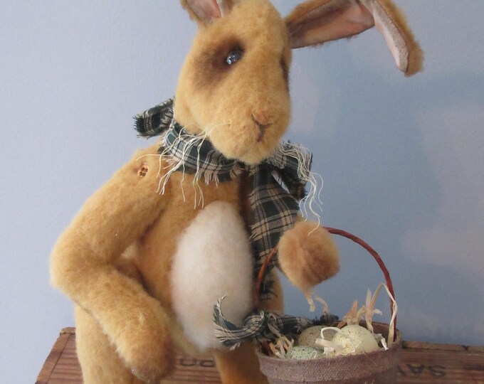 Primitive Easter Bunny JOINTED Handmade Rabbit With Carrot or Basket ...