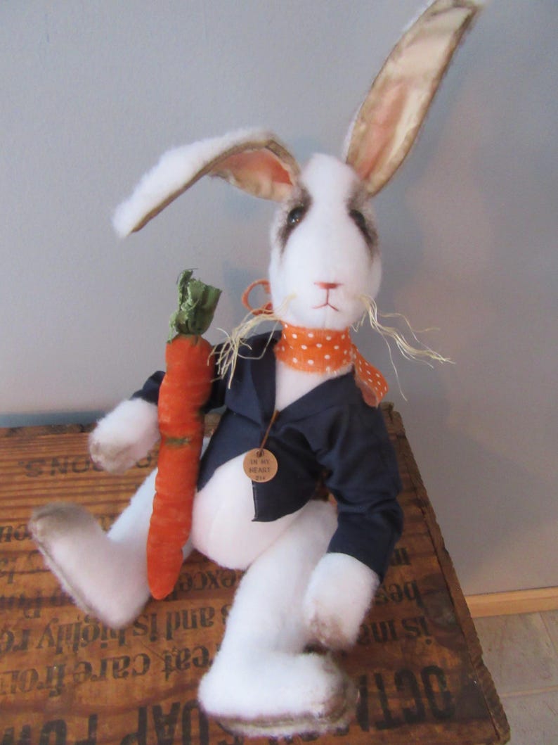 Handmade Easter Bunny Rabbit, Jointed With Carrot or Basket, Sits or ...