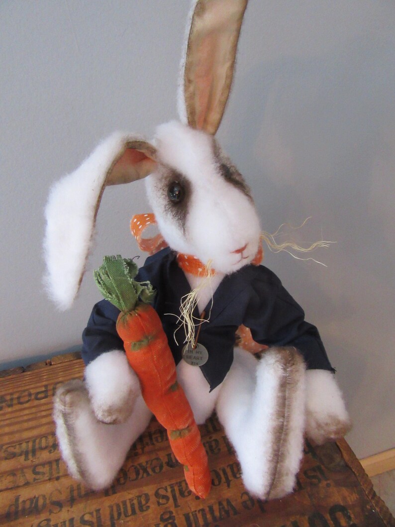 Handmade Easter Bunny Rabbit, Jointed With Carrot or Basket, Sits or ...