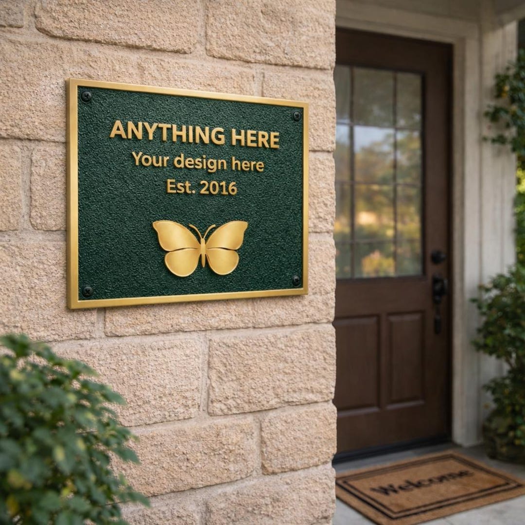 Personalized Green Brass Name Plate: Custom Engraved Modern House Sign ...