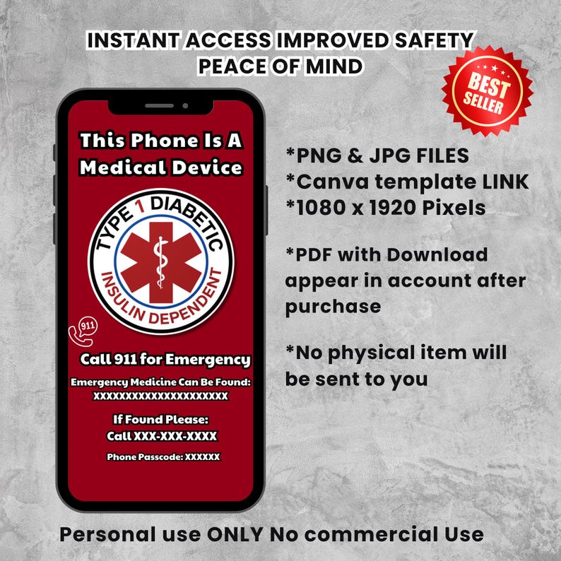 Editable T1D Medical Alert Phone Wallpaper | Type 1 Diabetes Lock ...