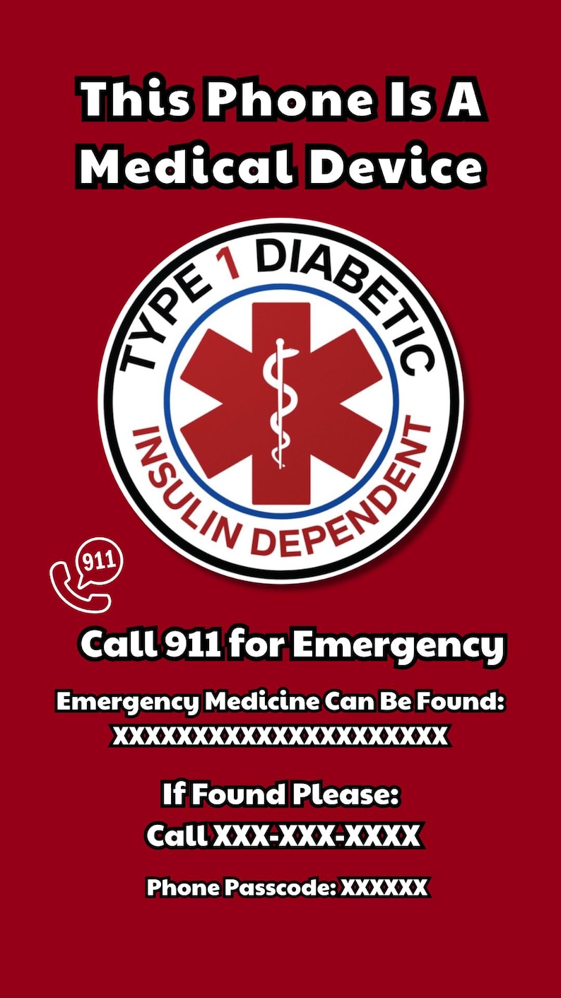 Editable T1D Medical Alert Phone Wallpaper | Type 1 Diabetes Lock ...