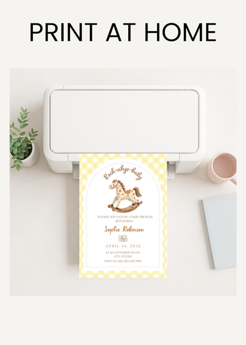 Editable Rocking Horse Baby Shower Invitation, Printable Nursery Baby ...