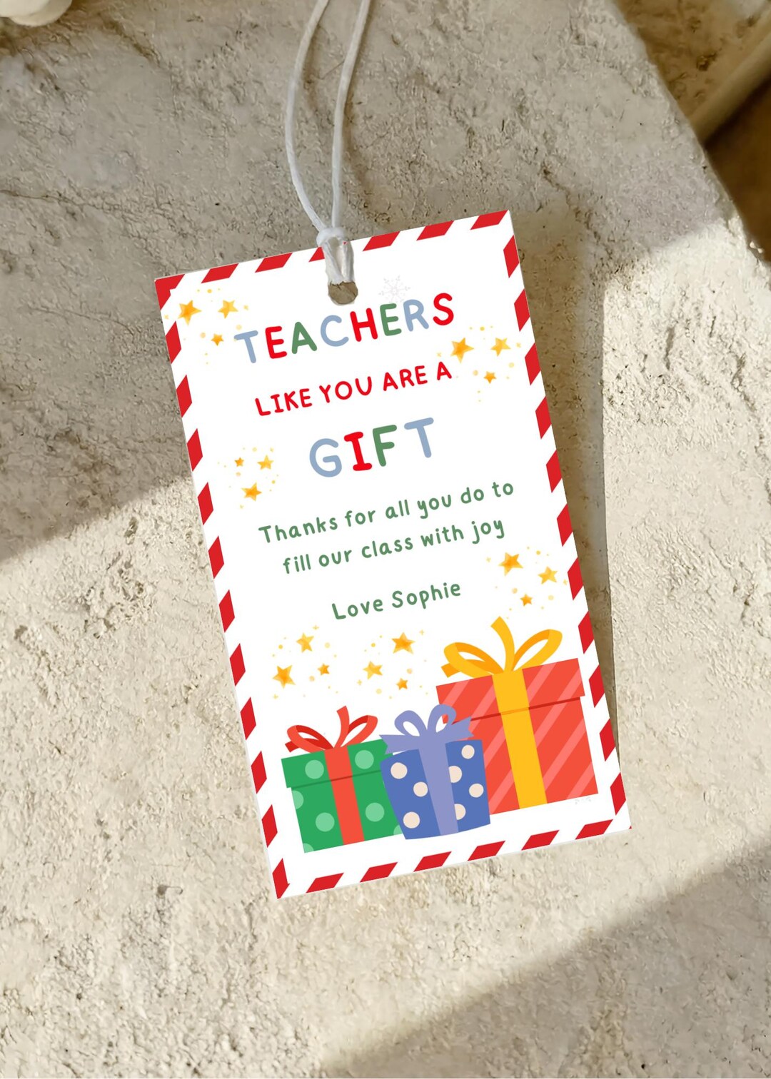 Editable Christmas Teacher Gift Tags, Printable Teacher Present Gift ...