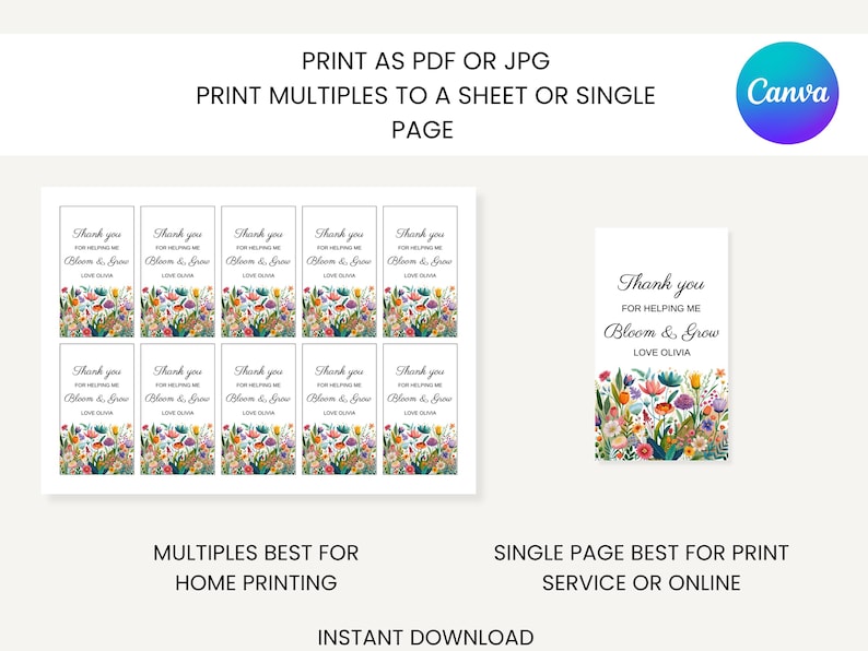 Floral Teacher Appreciation Gift Tag Template, Printable Bloom and Grow ...