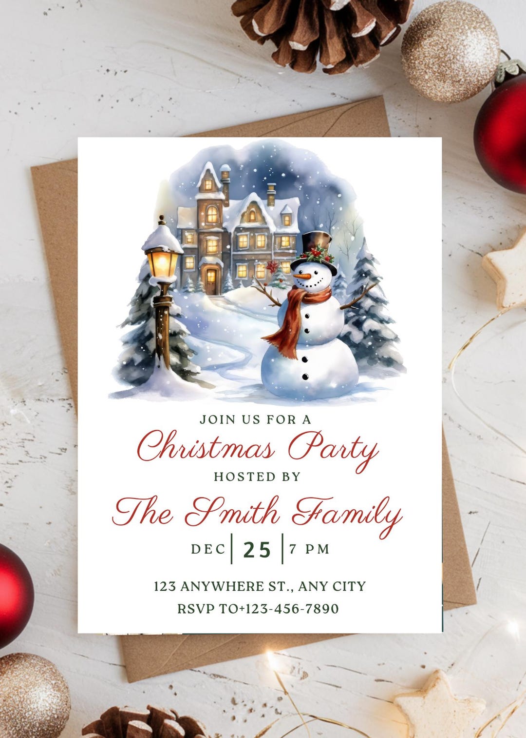 Editable Snowman Christmas Party Invitation, Customisable Printable ...